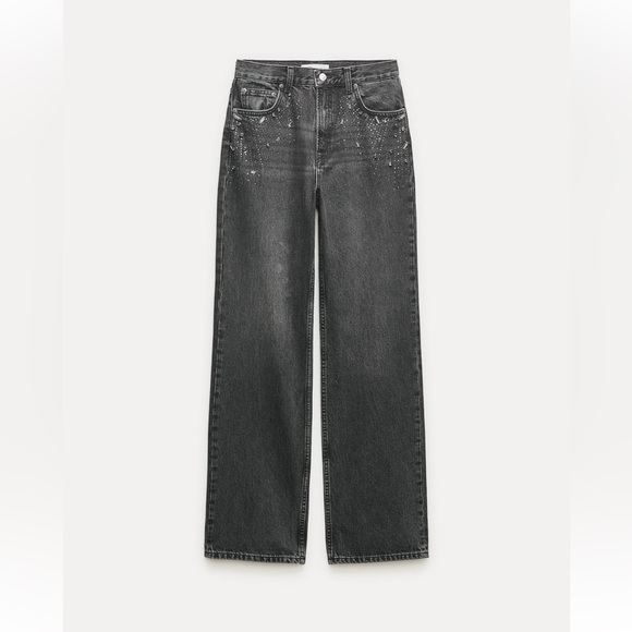 Zara | Jeans | Zara Mid Waist Straight Cut Jewel Jeans Zw Collection ...